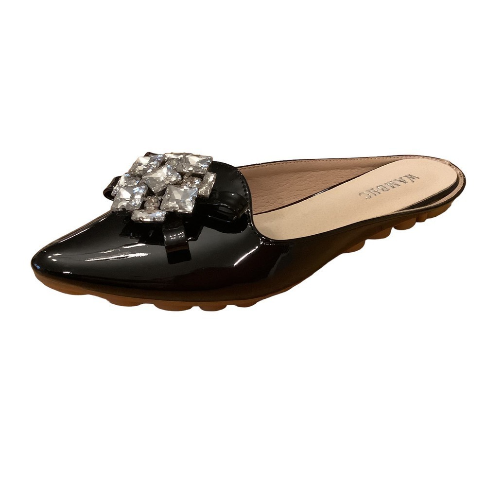 Wambhc Black Patent Leather Mule With Rhinestone Meda… - Gem